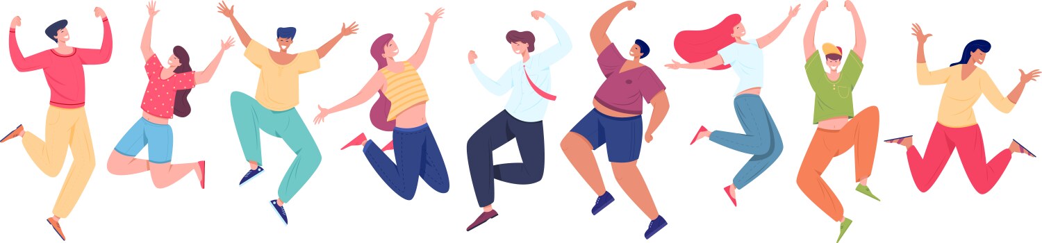 Happy jumping dancing people against the Vector Image