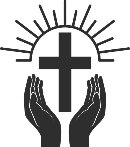 Hands with shining holy cross design element Vector Image