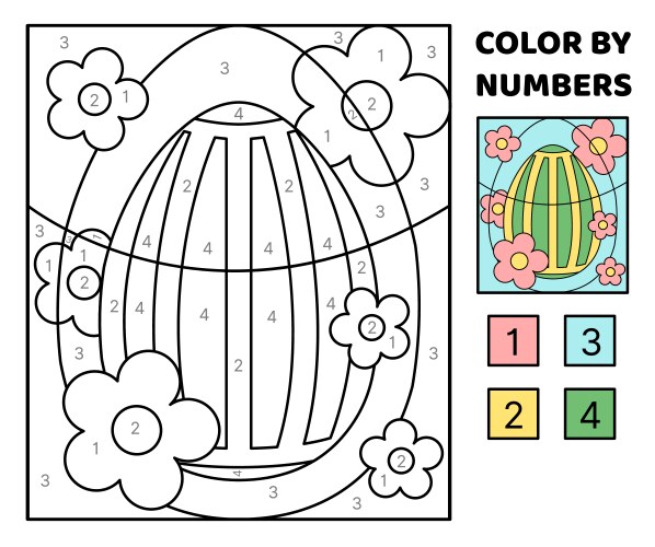 Color by number pink flower with leaves coloring Vector Image