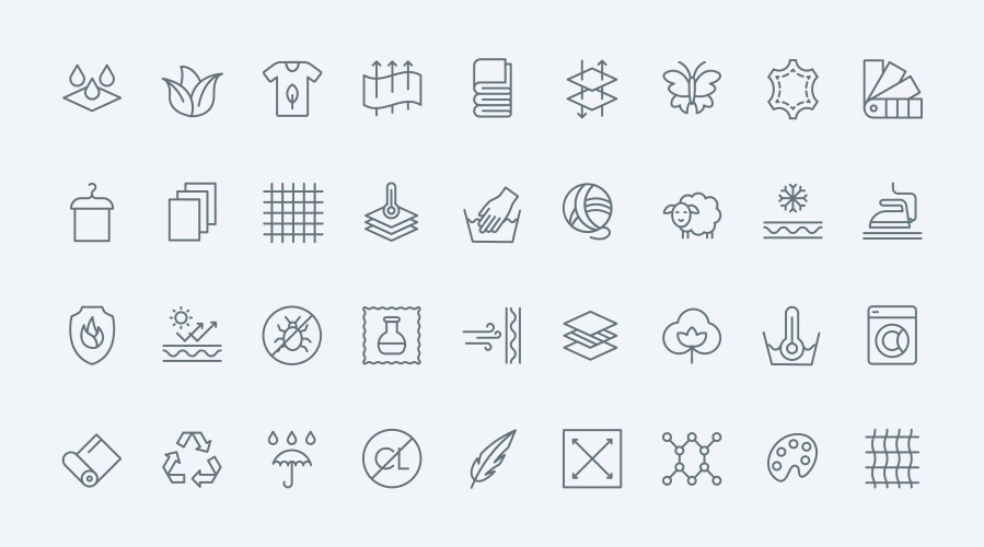 Fabric feature line icons comfort wear Royalty Free Vector