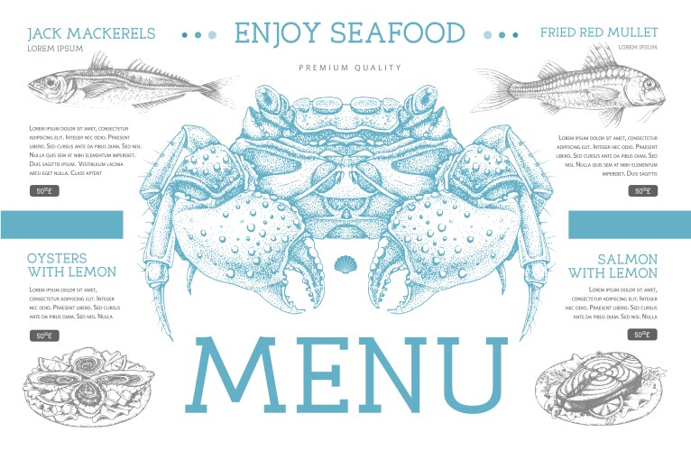 Fish menu template for your restaurant Royalty Free Vector