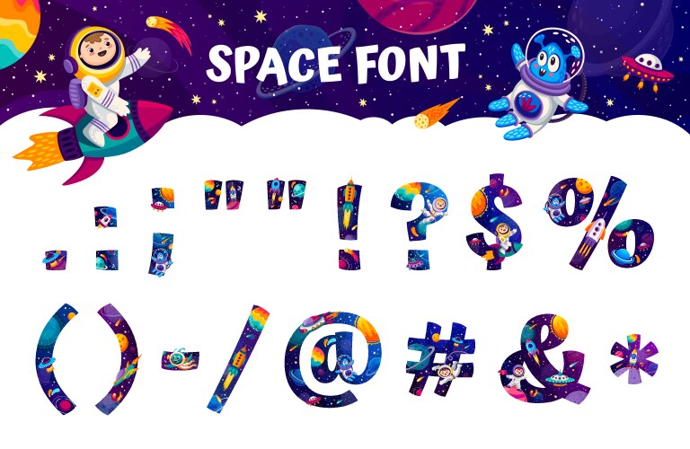 Cartoon space font universe type galaxy typeface Vector Image