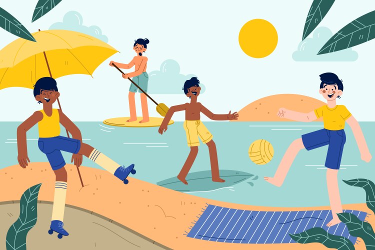 Cartoon summer scenes set Royalty Free Vector Image