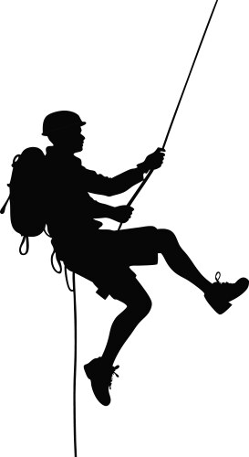 Silhouette of a rock climber rappelling down Vector Image