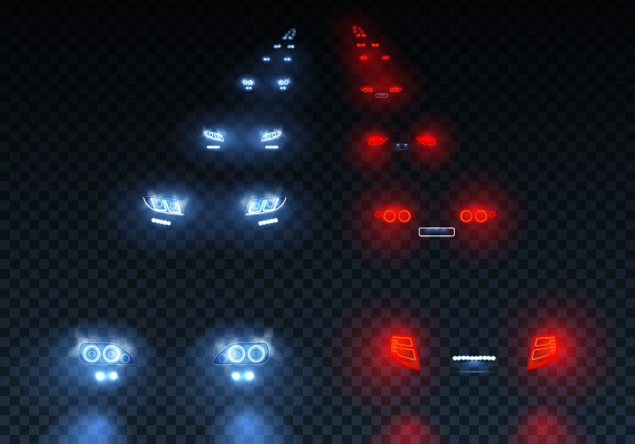 Car headlights realistic round bright cars Vector Image