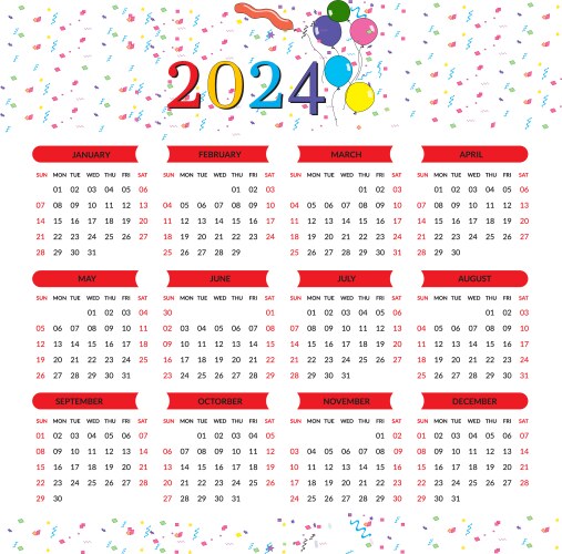 Date panel 2024 template Royalty Free Vector Image