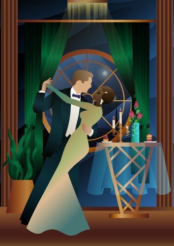 Man and woman dancing window Royalty Free Vector Image