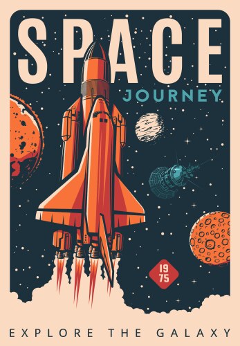 Moon posters with a flying rocket Royalty Free Vector Image