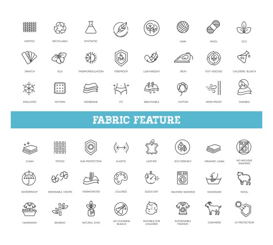 Fabric feature line icons pictograms Royalty Free Vector