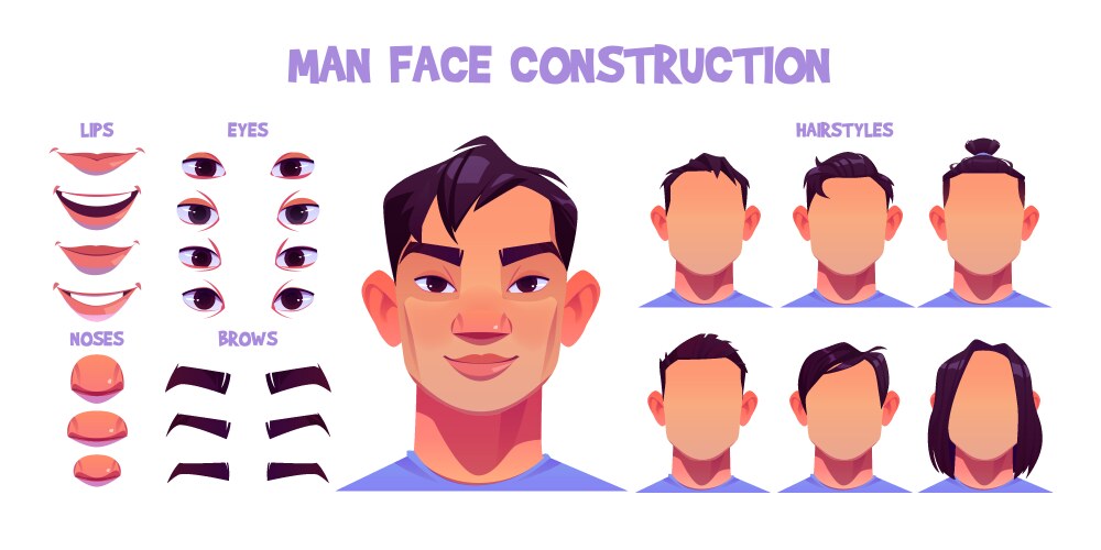 Young asian man expression set Royalty Free Vector Image
