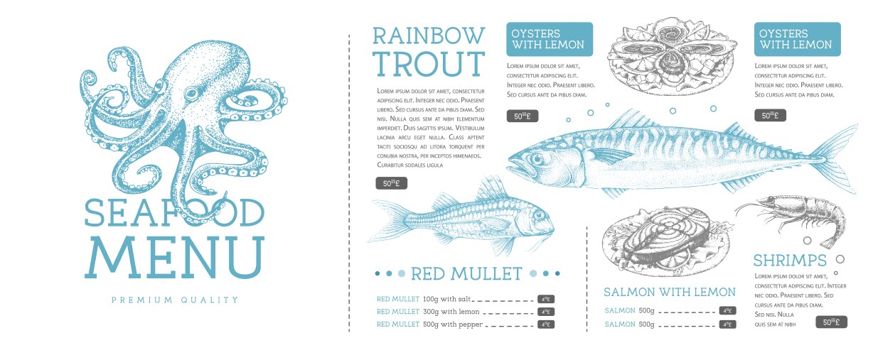 Fish menu template for your restaurant Royalty Free Vector