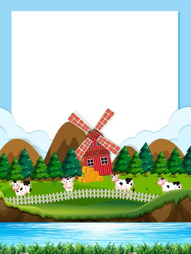 Border template with pig in the barn Royalty Free Vector