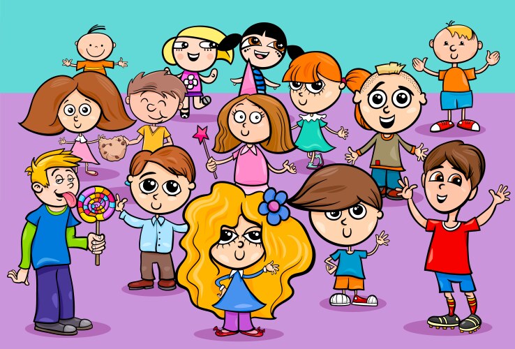 Kid characters group cartoon Royalty Free Vector Image