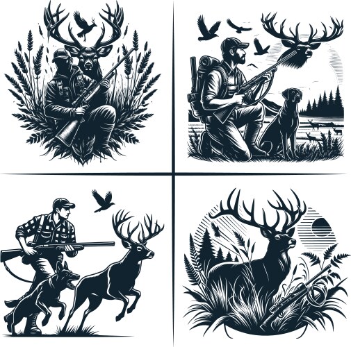 Deer hunting scene silhouette dad Royalty Free Vector Image