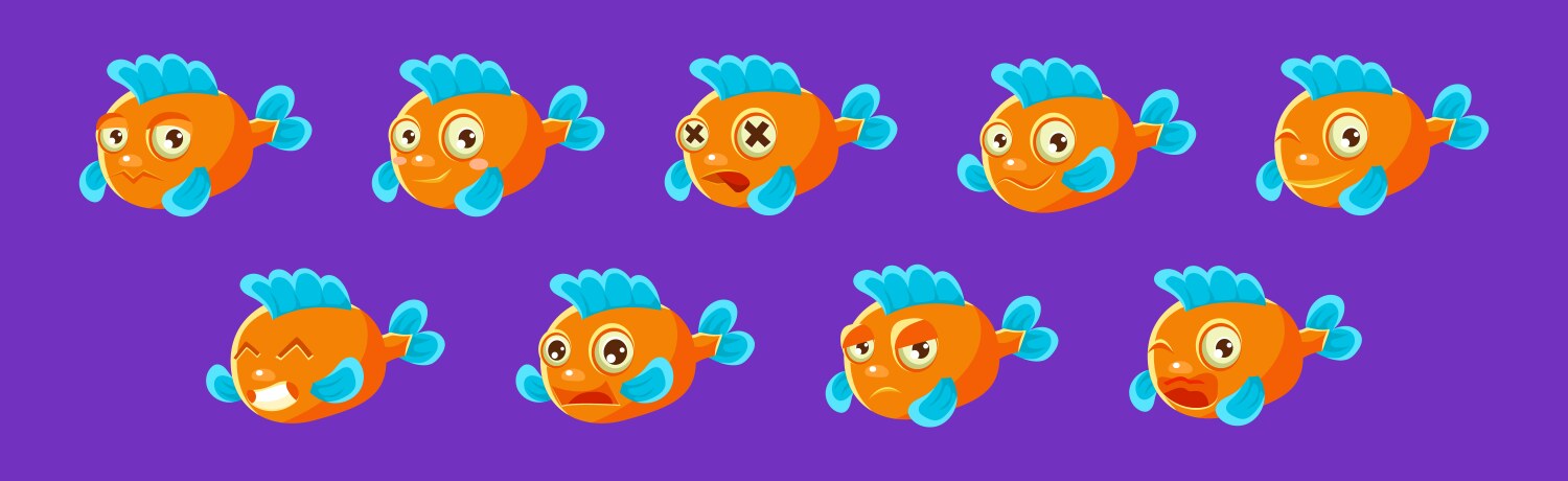 Funny fish with emotion and face expression Vector Image