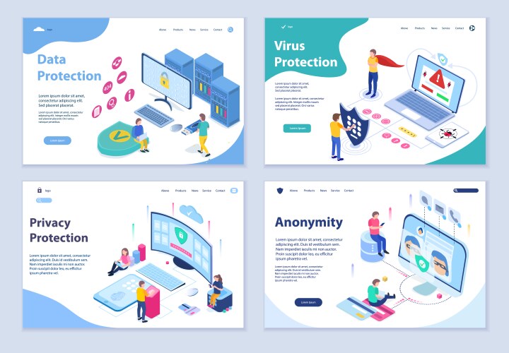 Set of computer future technologies 3d isometric Vector Image