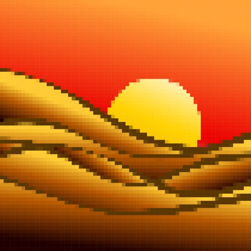 Desert landscape in pixel art style sun over sand Vector Image