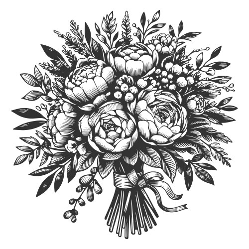 Floral bridal bouquet engraving Royalty Free Vector Image