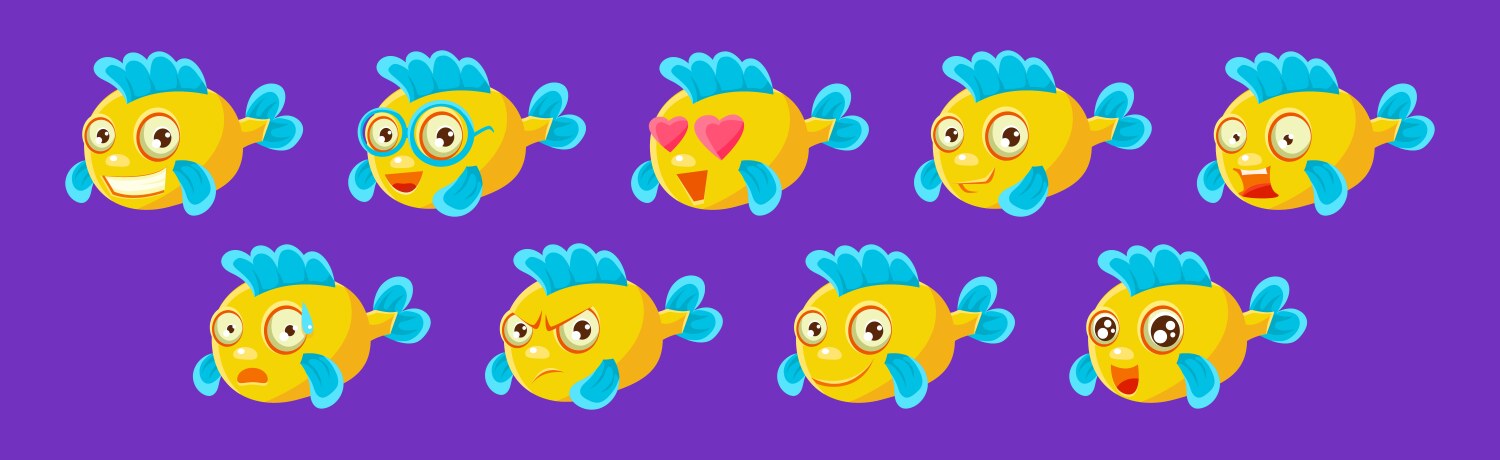 Funny fish with emotion and face expression Vector Image