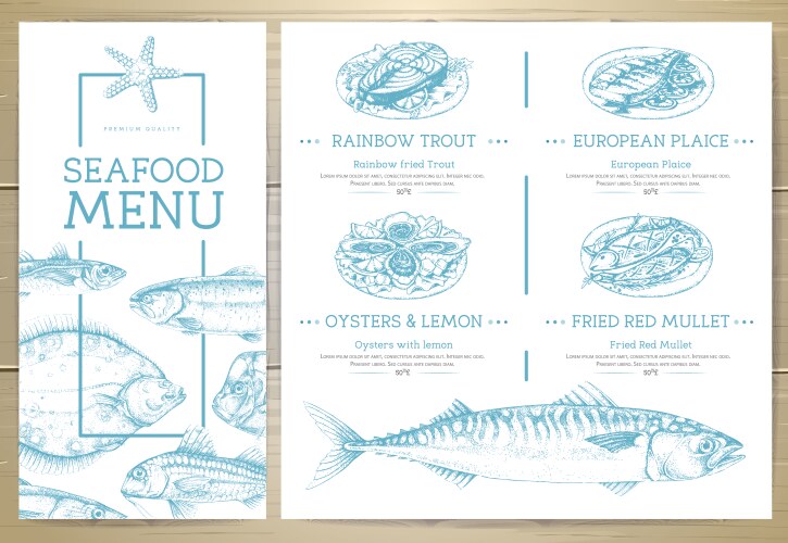Seafood restaurant menu template with fish sketch Vector Image