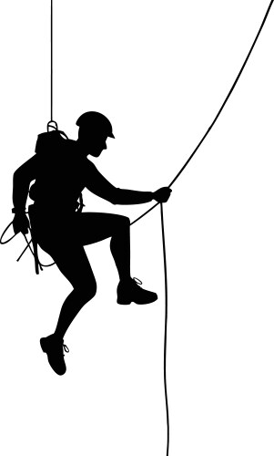 Silhouette of a rock climber rappelling down Vector Image