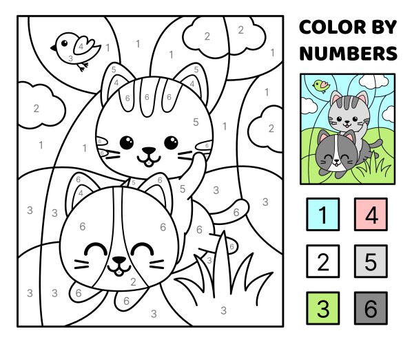 Color by number hugging cats in love coloring Vector Image