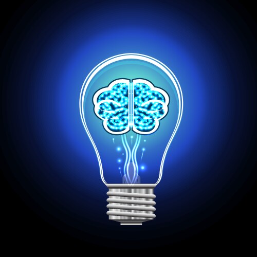 Neon signboard brain light bulb idea Royalty Free Vector