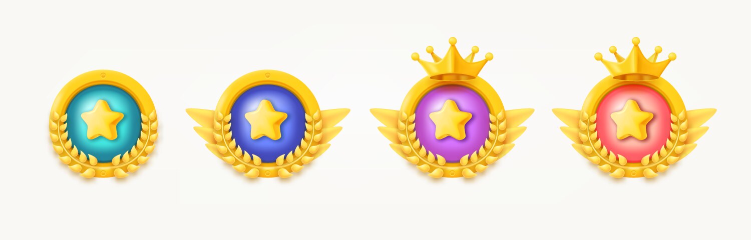 Golden rank emblems with numbers and wreaths game Vector Image