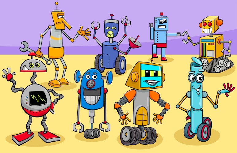 Talking robots cartoon Royalty Free Vector Image
