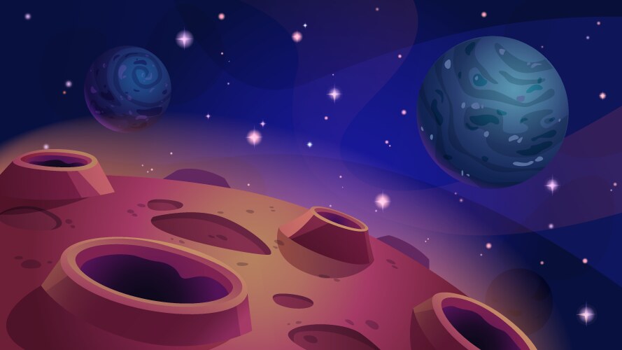 Cartoon space landscape cosmic planet surface Vector Image