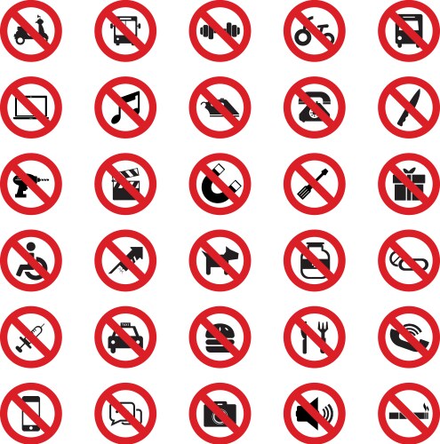 Prohibited black signs Royalty Free Vector Image