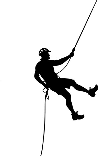 Silhouette of a rock climber rappelling down Vector Image