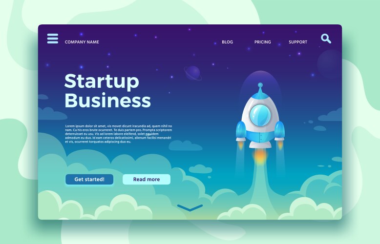 Business startup launching product with rocket Vector Image