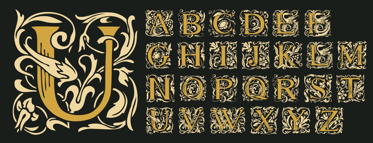 Ornate Medieval Alphabet Set Royalty Free Vector Image
