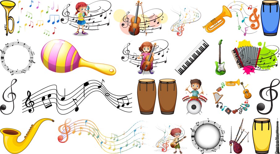 Isolated set musical instruments Royalty Free Vector Image