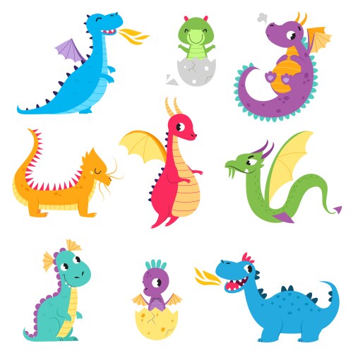 Cute dragon icon set isolated Royalty Free Vector Image