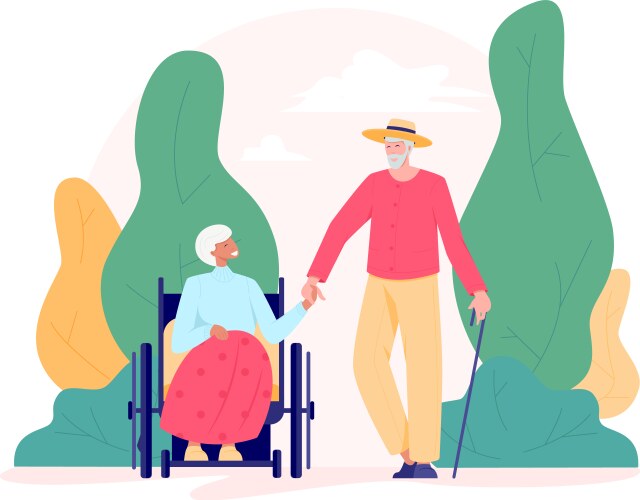 Caregivers support old people color set 2d Vector Image