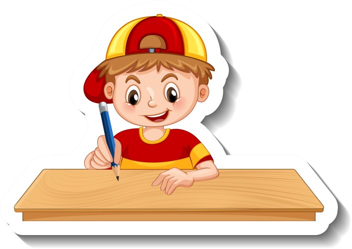 Cartoon little boy studying on the desk Royalty Free Vector