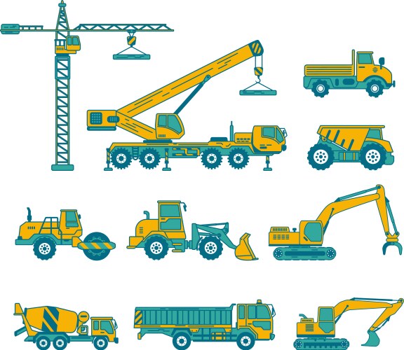 Construction vehicles set heavy machines Vector Image