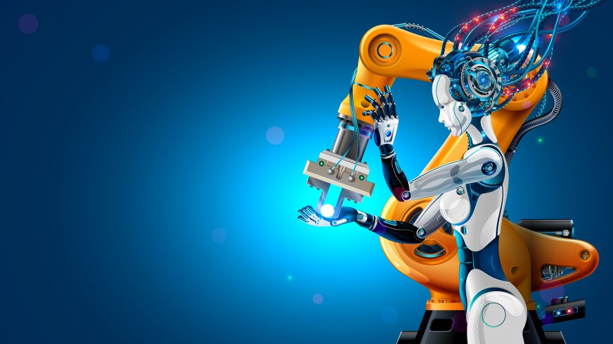 Robot ai trader analysing chart of stock exchange Vector Image