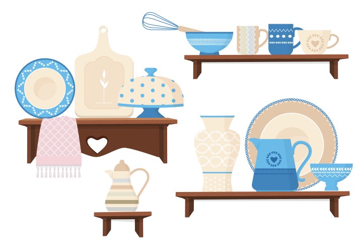 Cartoon ceramic crockery kitchen cookware Vector Image