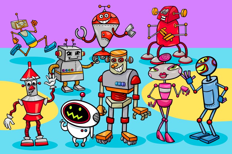 Robots group cartoon Royalty Free Vector Image
