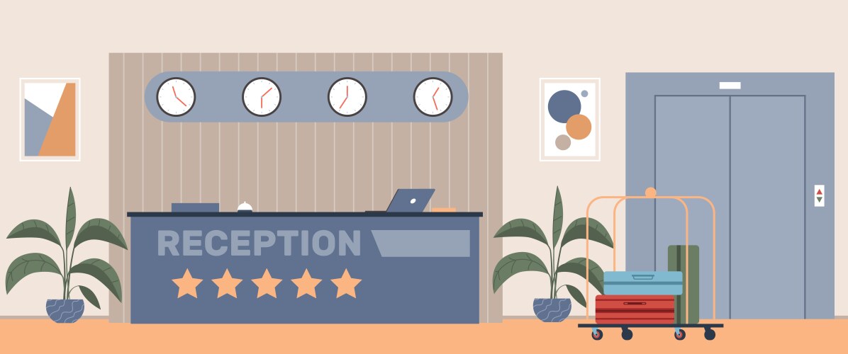 Reception desk cartoon Royalty Free Vector Image