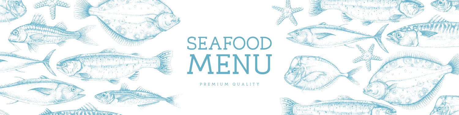 Seafood menu design with different kinds of fish Vector Image
