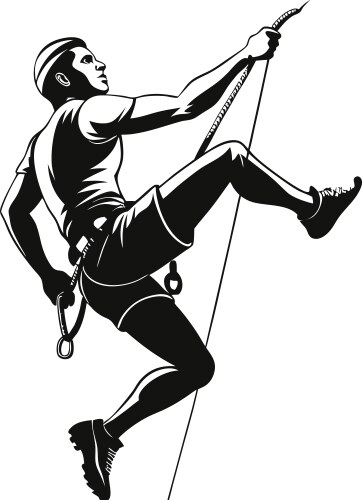 Silhouette of a rock climber rappelling down Vector Image