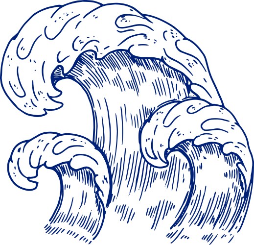 Curled storm waves drawing ocean splash sketch Vector Image