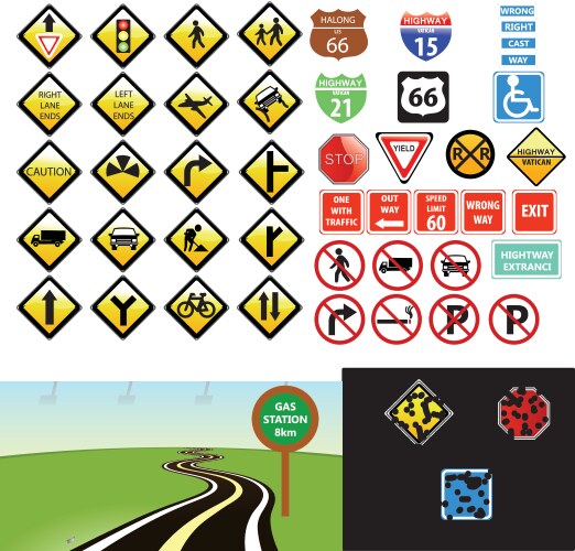 Road signs icons set Royalty Free Vector Image