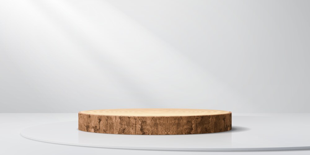 Realistic wooden podium and white background Vector Image