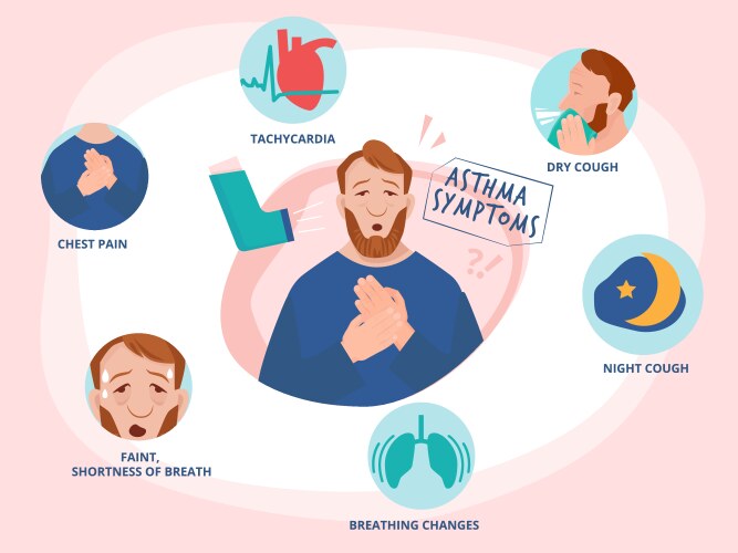 Asthma signs and symptoms infographic Royalty Free Vector