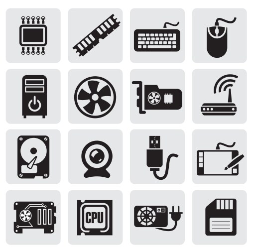 Computer parts and accessories icons Royalty Free Vector